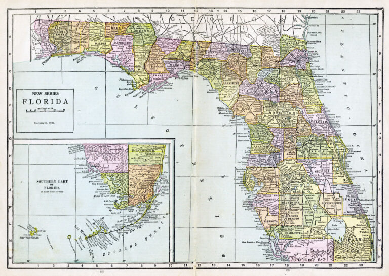 Laminated Map Large Detailed Old Administrative Map Of Florida With ...